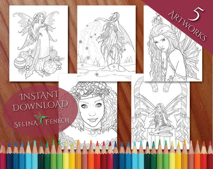 Festive Magic Christmas Fairies Coloring Page/digi Stamp - Etsy