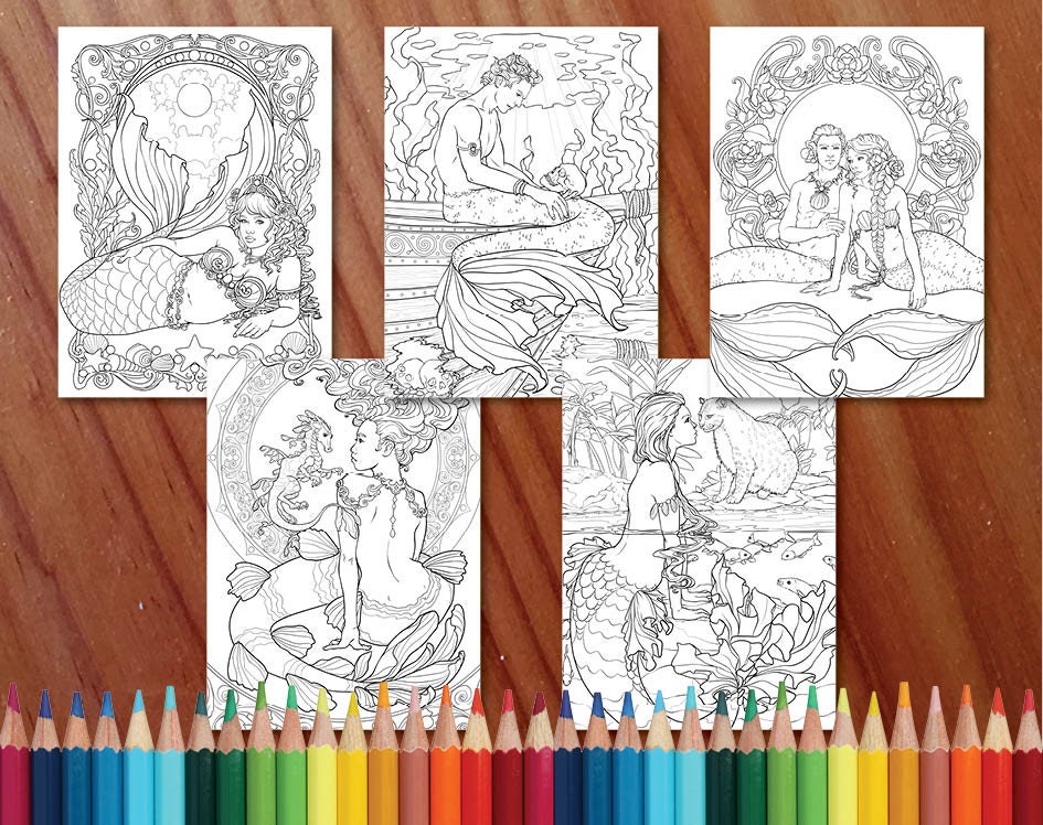 Mermaid Magic Fantasy Art Coloring Collection Coloring - Etsy