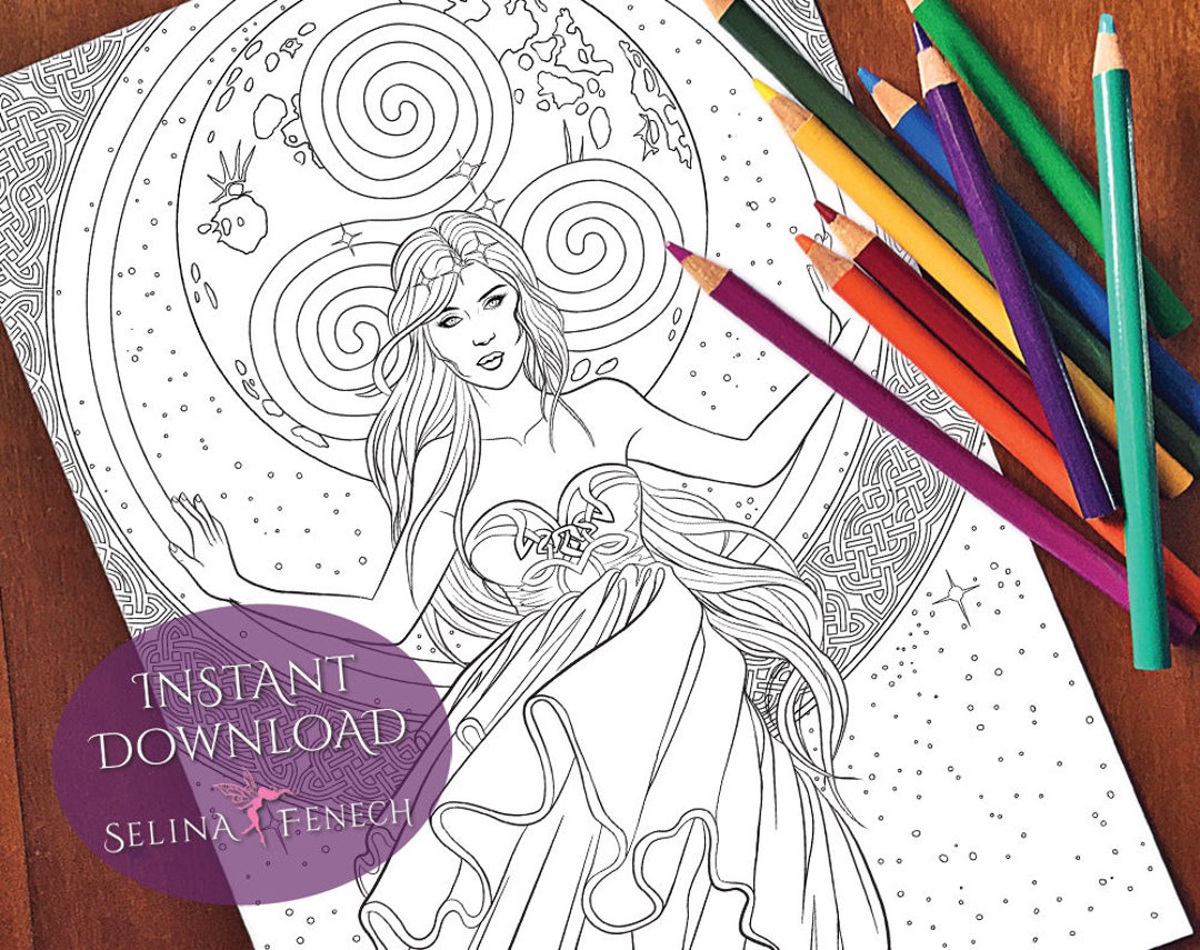Arianrhod Goddess and Mythology Coloring Page/digi Stamp Fantasy ...