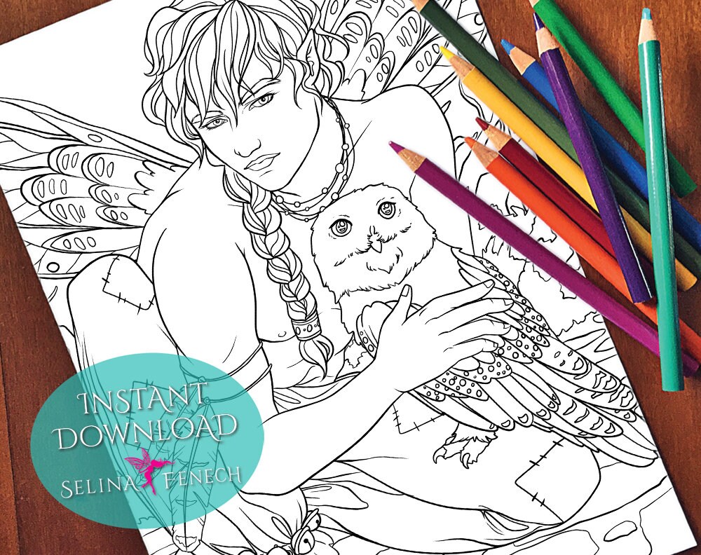 Night Flyers Fairy Portraits Coloring Page/digi Stamp Fantasy Printable ...
