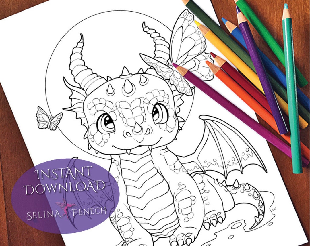 Baby Dragon Winged Magic Coloring Page/digi Stamp Fantasy Printable ...