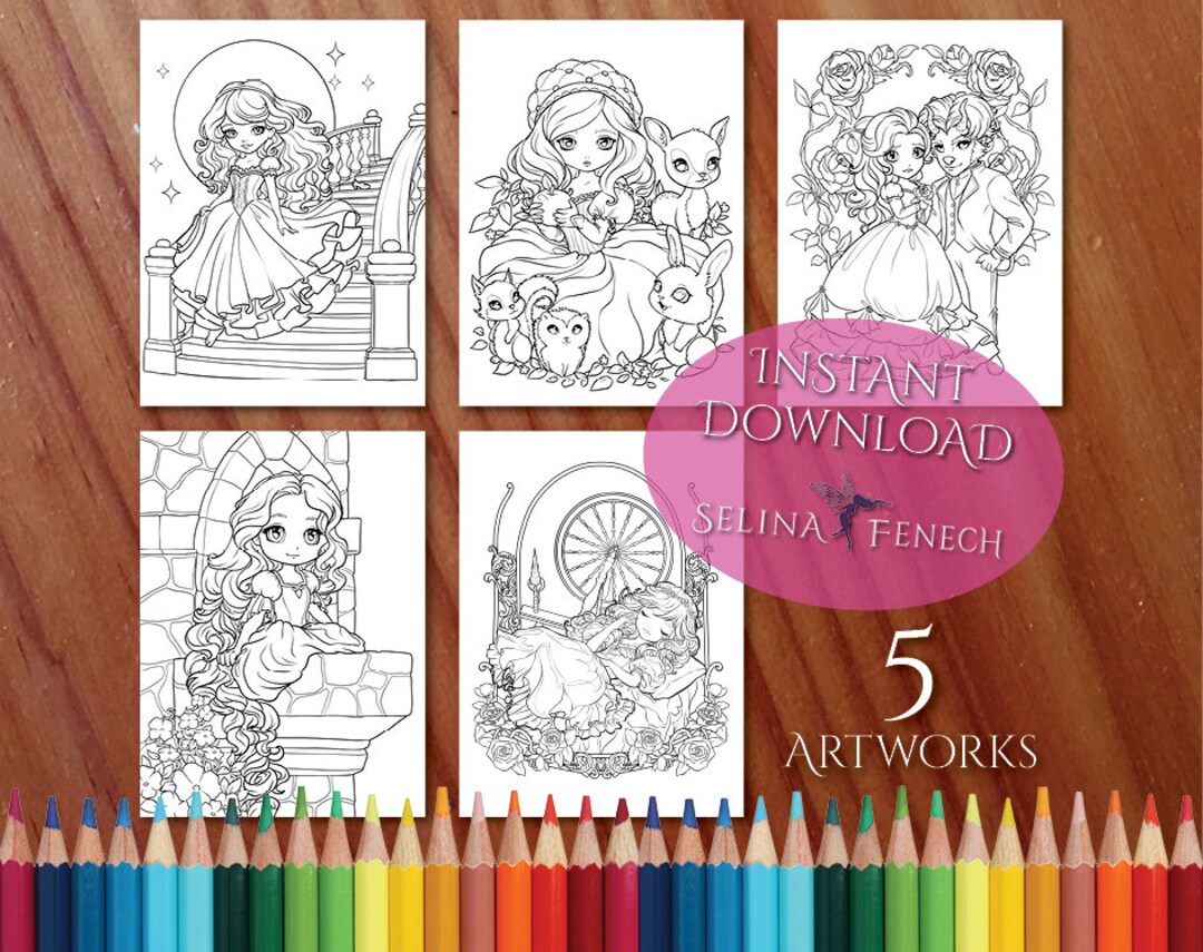Cute Fairy Tales Princesses and Fables Pack 1 Coloring Page/digi Stamp ...