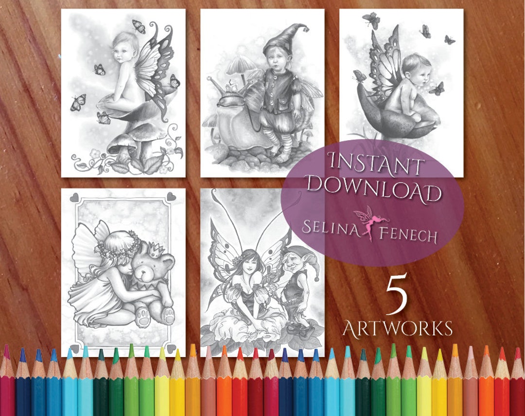 Fairy Art Grayscale Fairy Babies and Goblins Coloring Page/digi Stamp ...