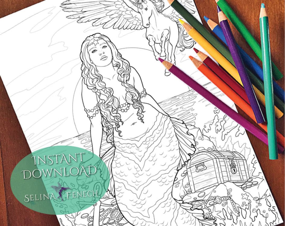 Enchanted Seas Mermaid Magic Fantasy Art Coloring Page/digi Stamp ...