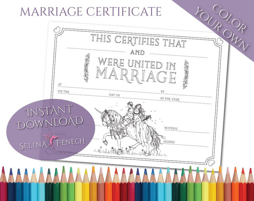 Marriage Certificate Beloved Coloring Page Digi Stamp Fantasy Printable ...