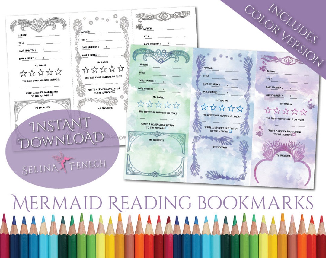 Reading Bookmark Mermaid Themed Coloring Page/digi Stamp Fantasy ...