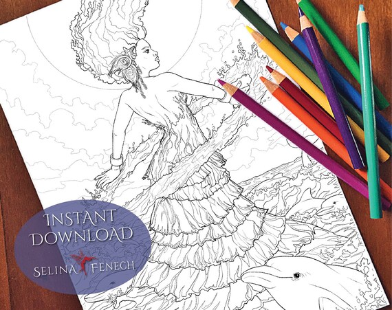 Yemaya Wild Magic Coloring Page/digi Stamp Fantasy Printable - Etsy