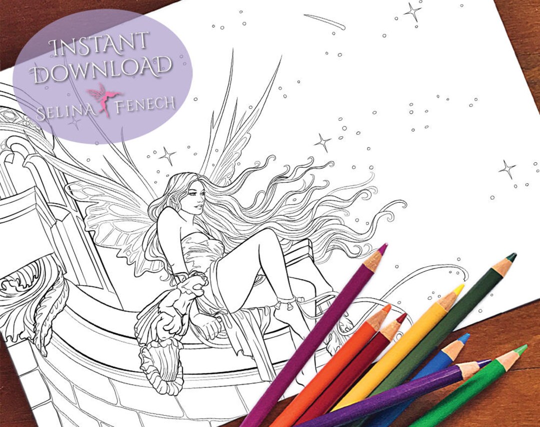 Stardust Fairy Magic Coloring Page/digi Stamp Fantasy Printable ...