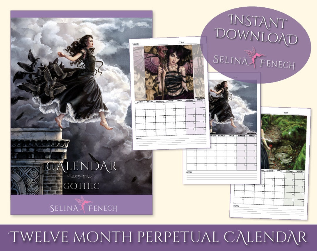 Gothic Perpetual 12 Month Calendar Fairy Art Printable Scrapbooking ...