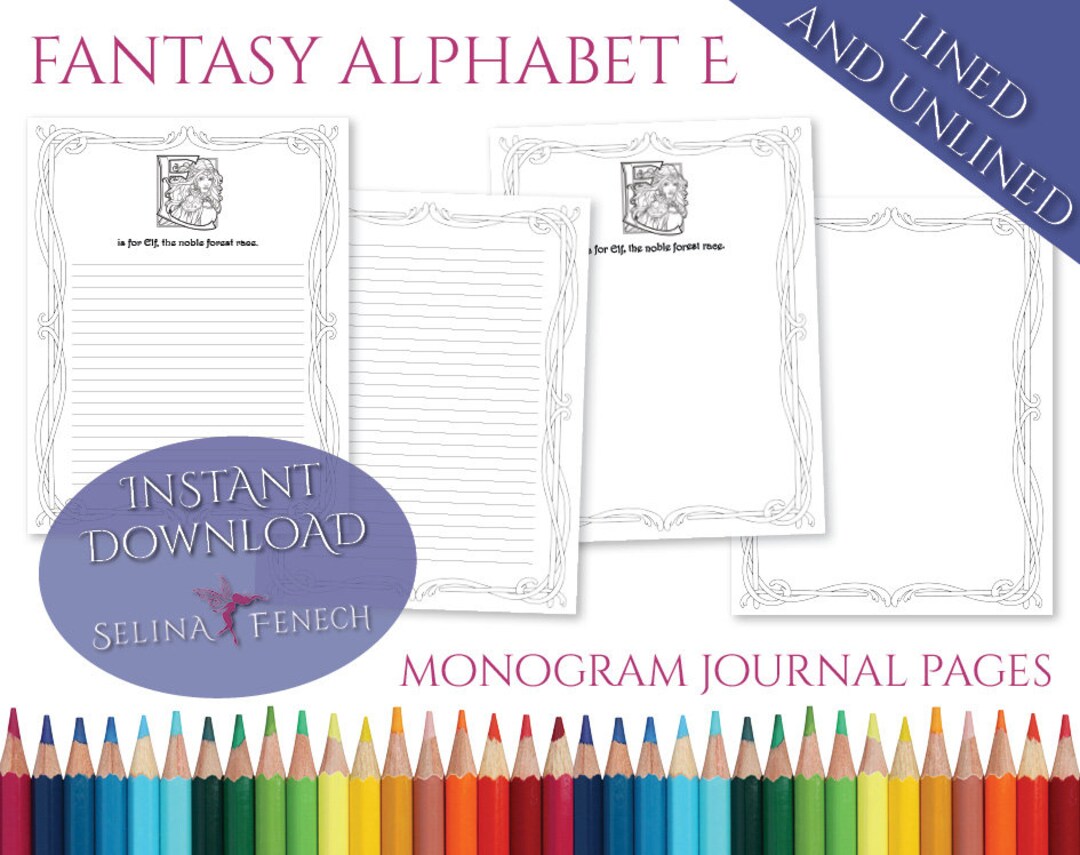 Fantasy Alphabet Monogram E Coloring Journal Journalling Writing Paper ...