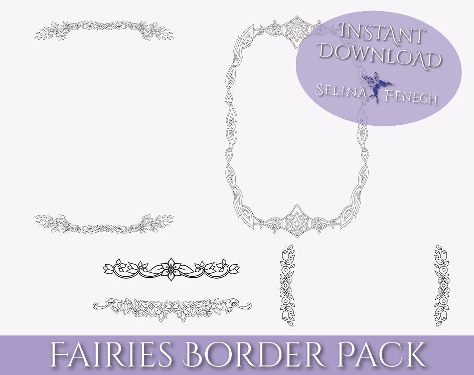 Fairy Floral Border Pack - Digital Scrapbooking Frames Coloring Writing ...