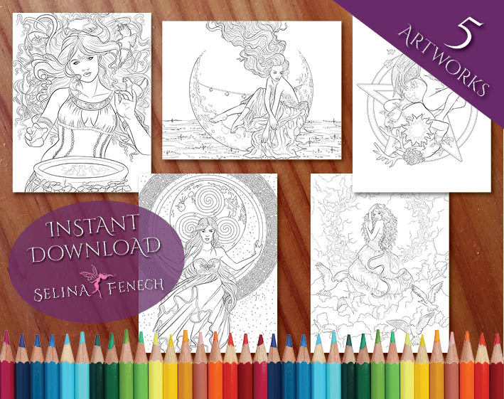 Magical Goddess Coloring Page/digi Stamp Fantasy Printable - Etsy