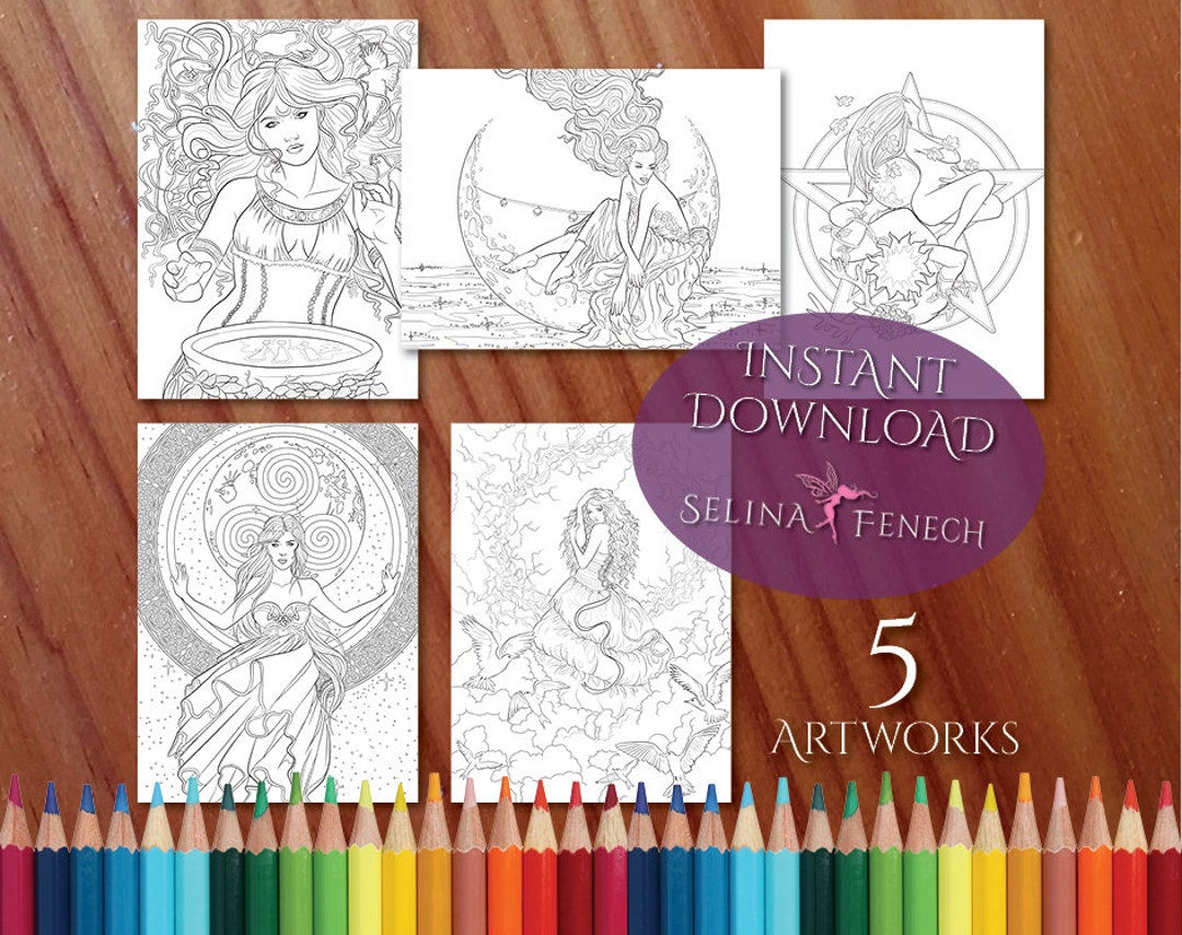 Magical Goddess Coloring Page/digi Stamp Fantasy Printable Download by ...