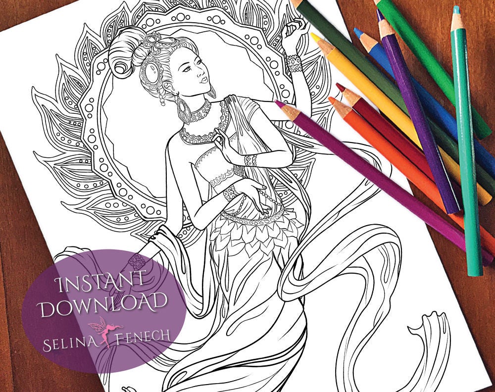 Guanyin Goddess and Mythology Coloring Page/digi Stamp Fantasy - Etsy