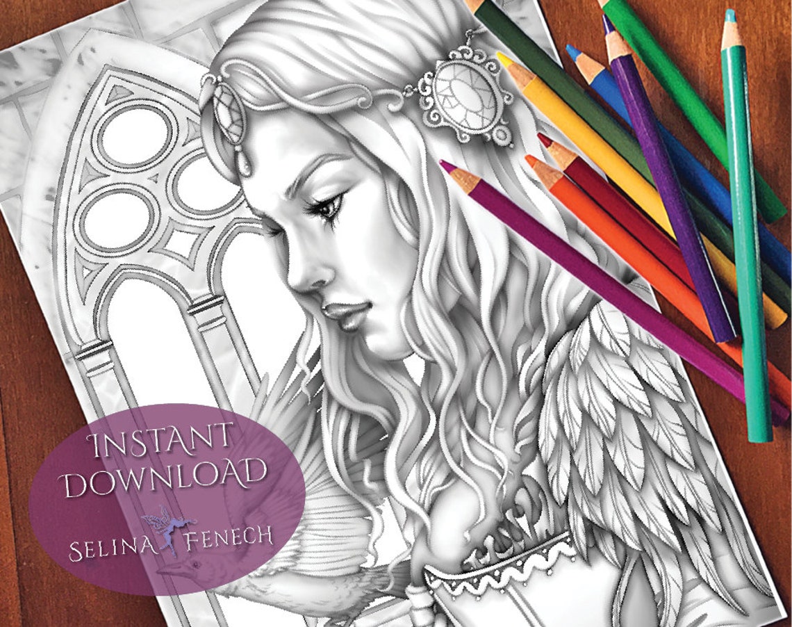 Raven's Call Gothic Grayscale Coloring Page/digi Stamp Fantasy ...