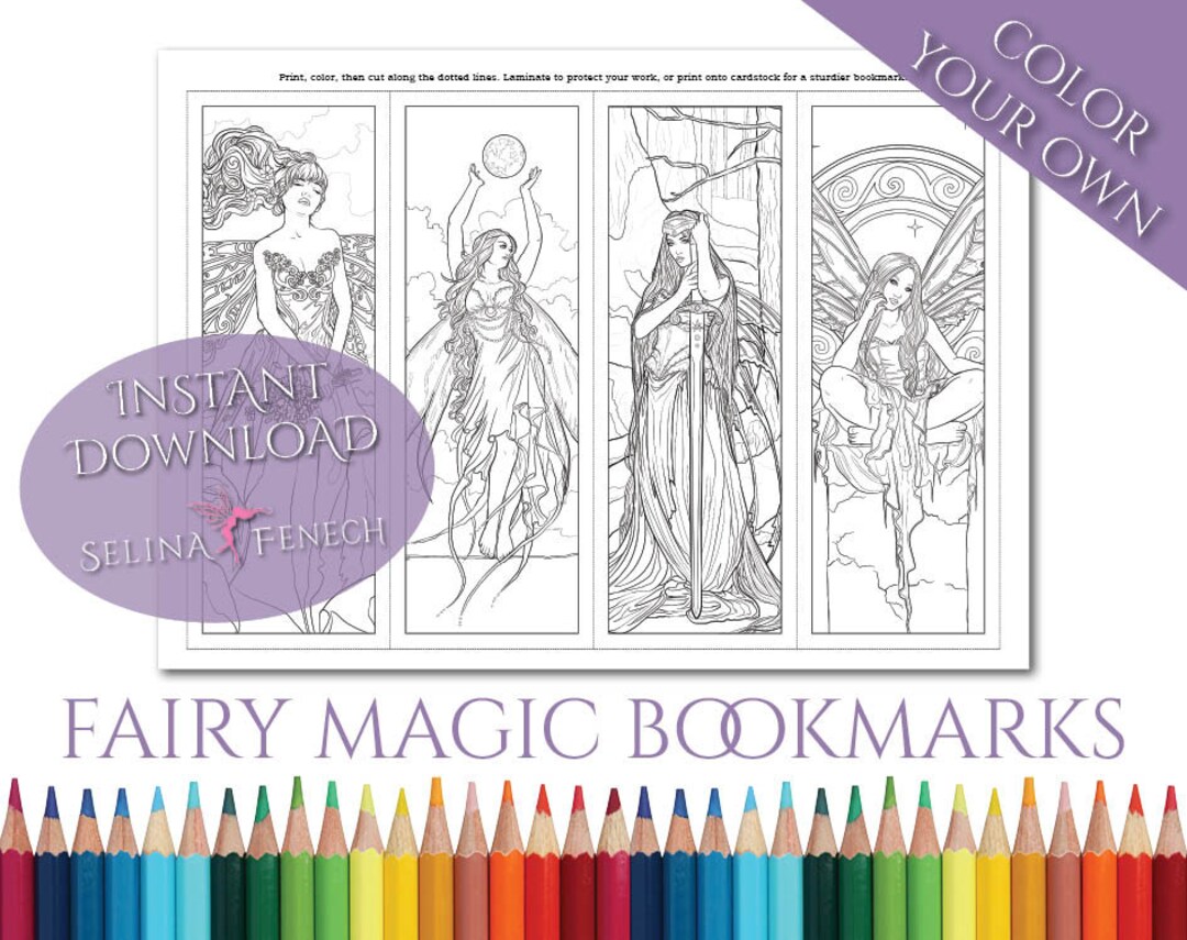 Bookmark Fairy Magic Coloring Page/digi Stamp Fantasy Printable ...