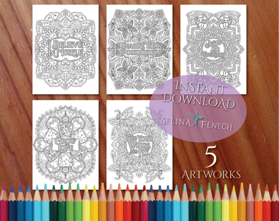 Fairies Inspirational Quotes Coloring Page/digi Stamp Fantasy Printable ...