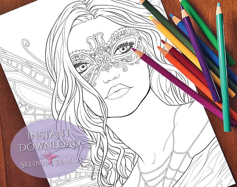 Masked Fairy Magic Coloring Page/digi Stamp Fantasy Printable - Etsy