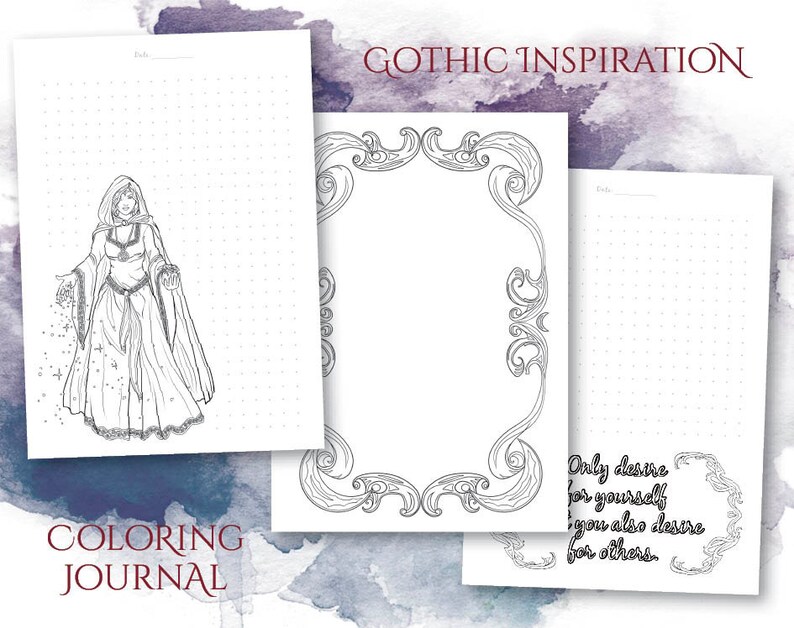 Gothic Coloring Journal Bullet Journalling Writing Paper Art - Etsy