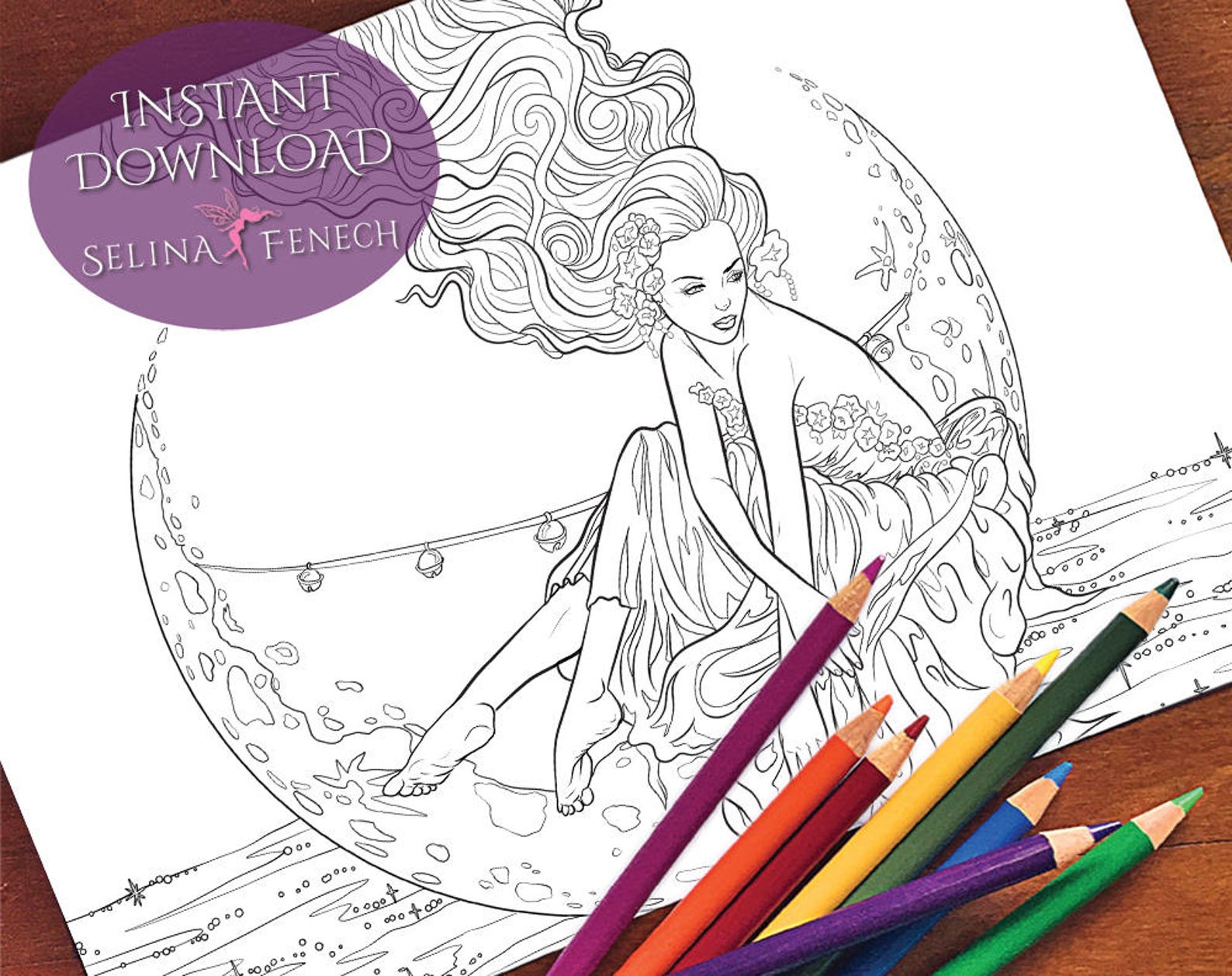 Selene Goddess and Mythology Coloring Page/digi Stamp Fantasy Printable ...