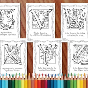 Fantasy Alphabet Magical Creatures Coloring Collection Coloring Page ...