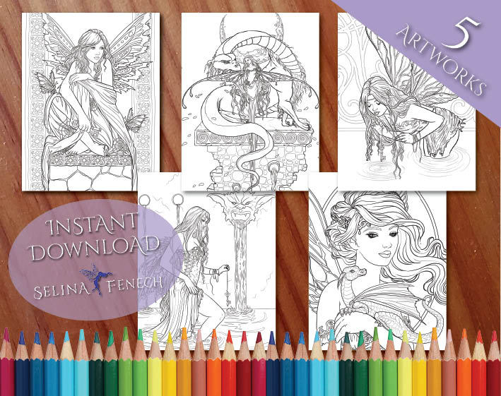 Fairies and Dragons Fairy Magic Coloring Page/digi Stamp | Etsy