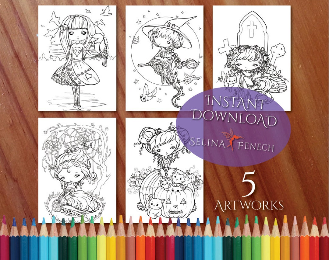 Halloween Faedorables Cute and Creepy Coloring Page/digi Stamp Fantasy ...