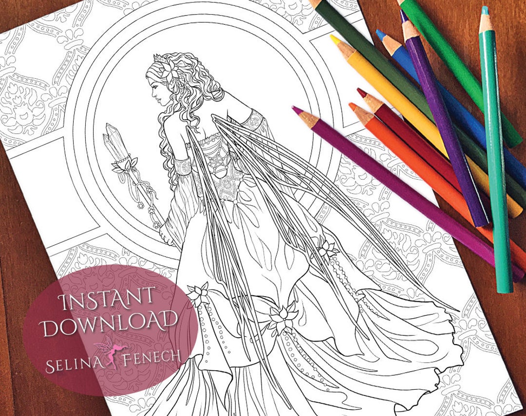 Fairy Queen Titania Christmas Festive Magic Coloring Page/digi Stamp ...