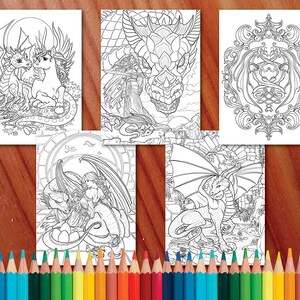 Unicorns and Dragons Coloring Collection Coloring Page/digi Stamp ...