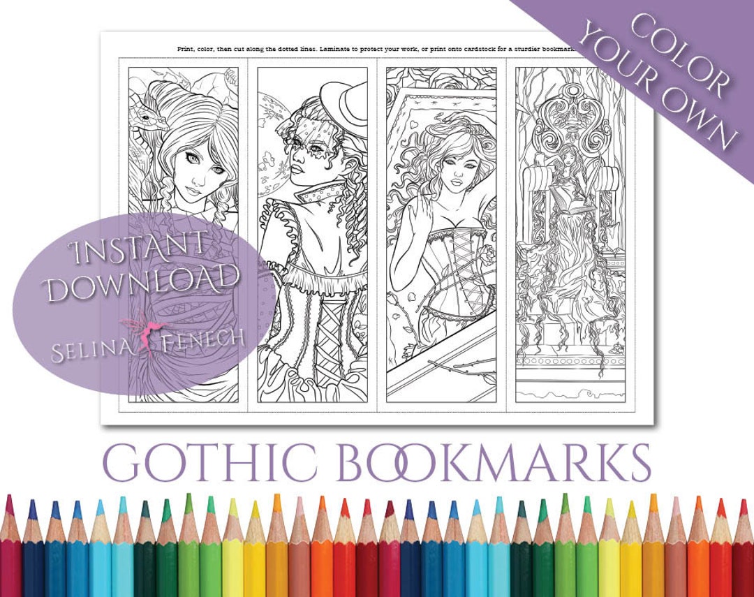 Bookmark Gothic Dark Fantasy Coloring Page/digi Stamp Fantasy Printable ...