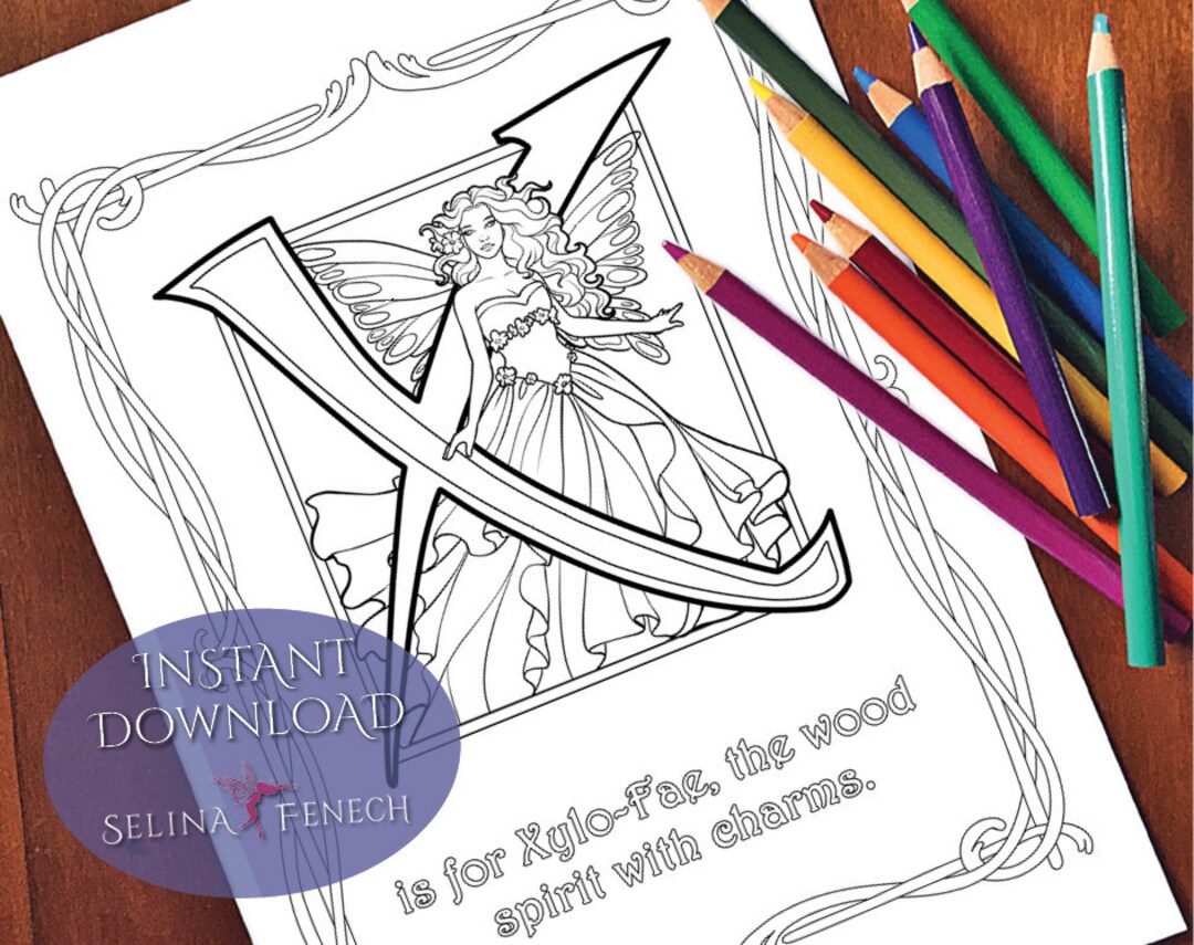 Fantasy Alphabet Magical Creatures X Coloring Page/digi Stamp Fantasy ...