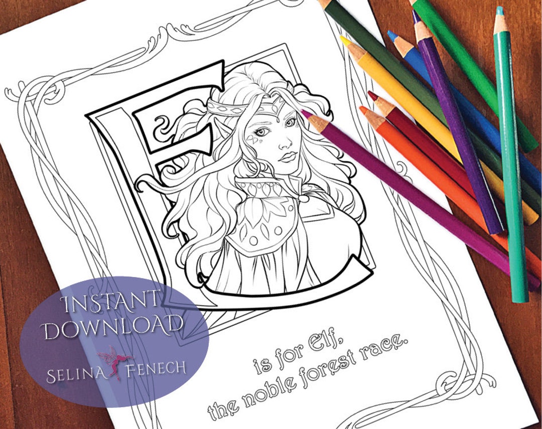 Fantasy Alphabet Magical Creatures E Coloring Page/digi Stamp Fantasy ...