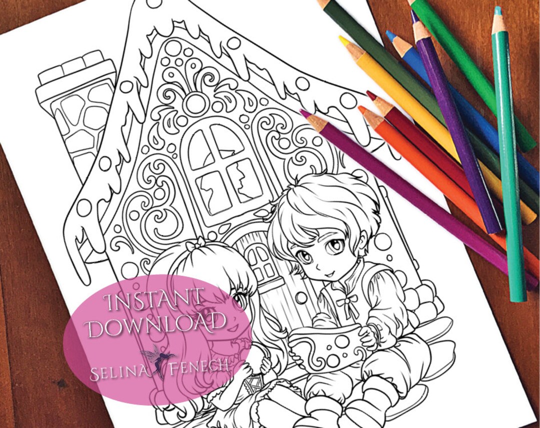 Hansel and Gretel Cute Fairy Tales Princesses and Fables Coloring Page ...