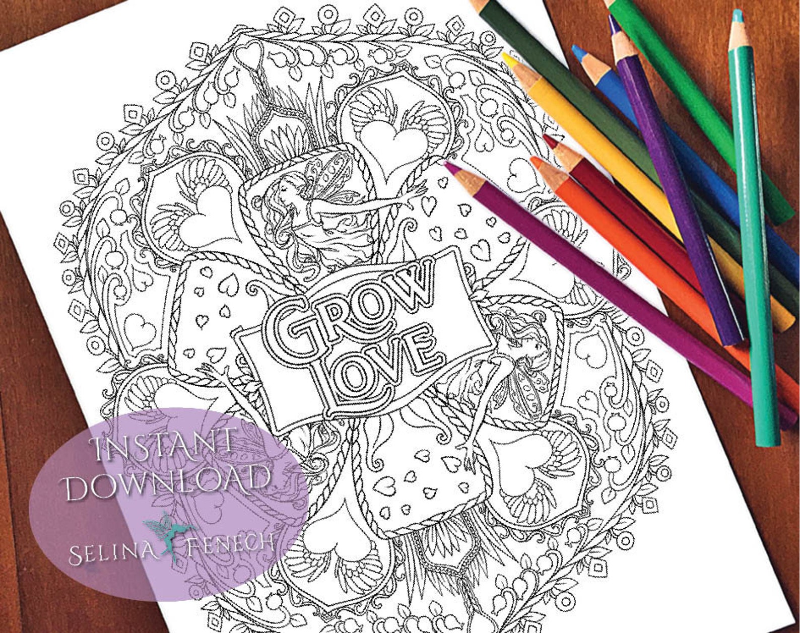 Grow Love Inspirational Quotes Coloring Page/digi Stamp | Etsy
