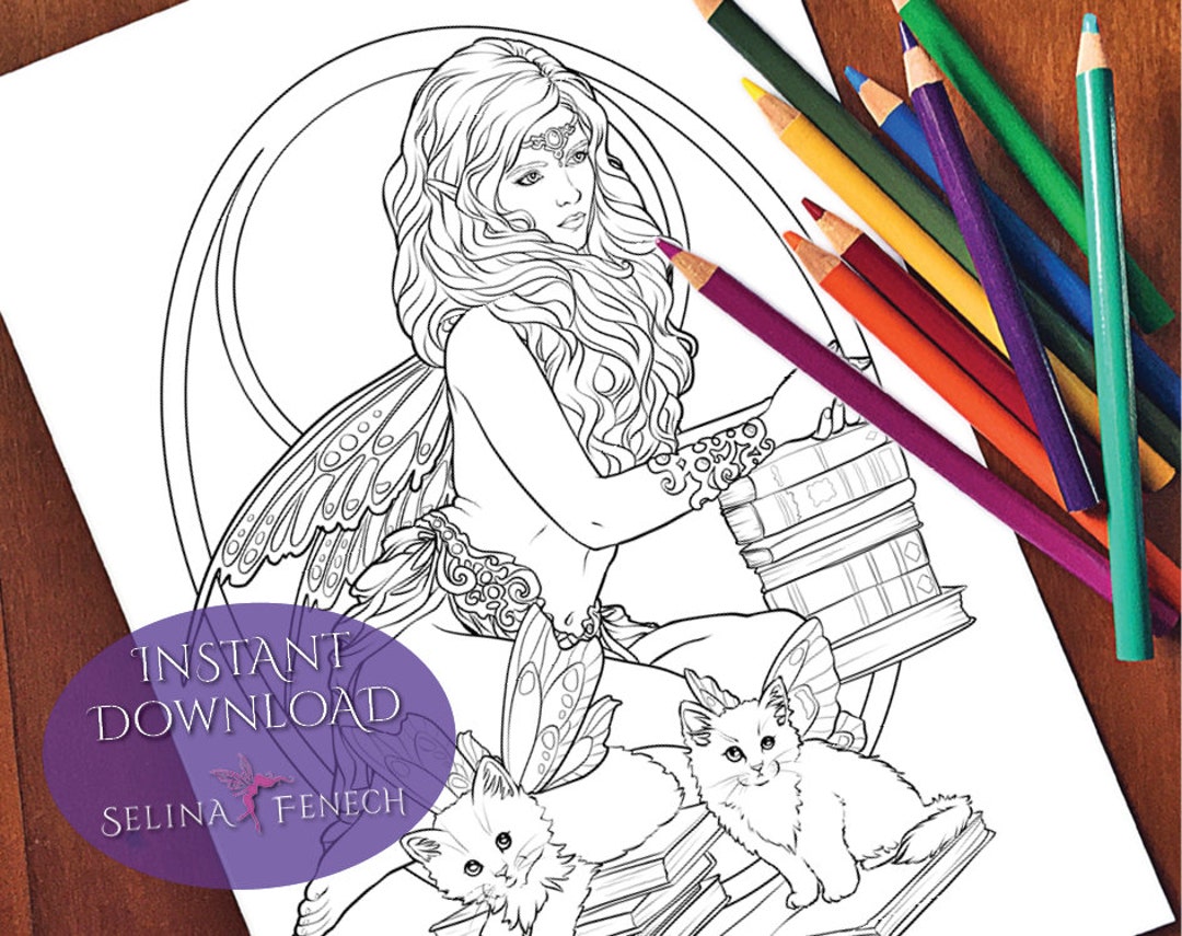 Magic Books Winged Magic Coloring Page/digi Stamp Fantasy Printable ...