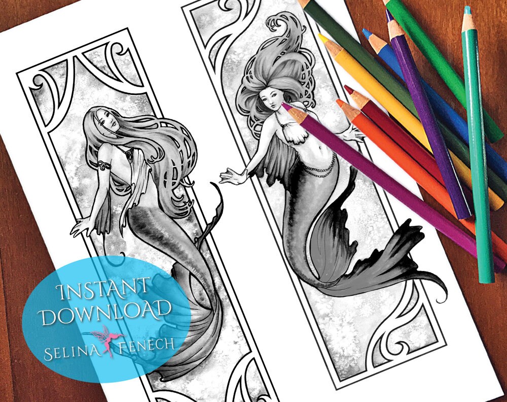 Air and Fire Mermaids Grayscale Coloring Page/digi Stamp - Etsy