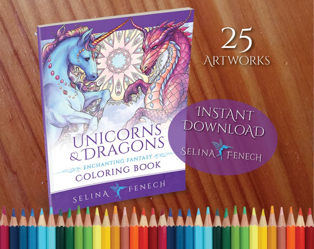 Unicorns and Dragons Coloring Collection Coloring Page/digi Stamp ...