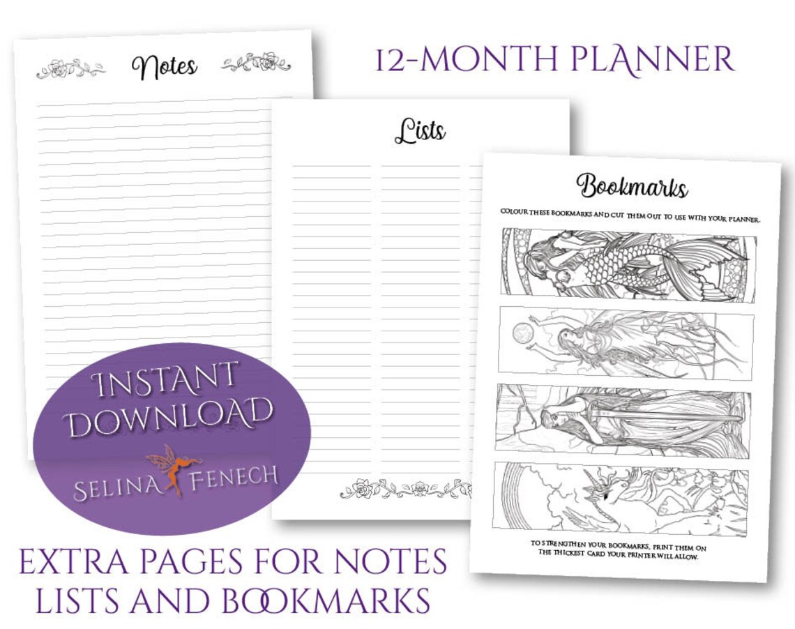 12-month Planner and Coloring Bookmarks for Journalling Writing Paper ...