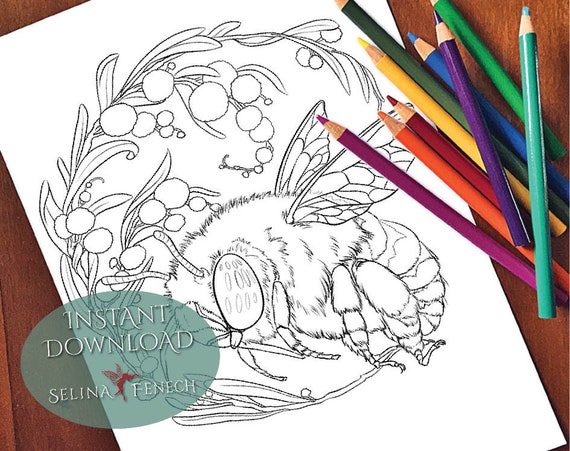 Blue Banded Bee Australian Animals and Wildflowers Coloring | Etsy