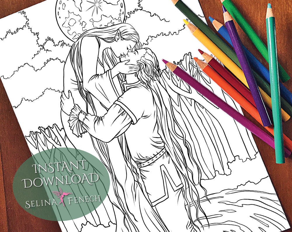 Moonlit Kiss Enchanted Magical Forests Coloring Page/digi - Etsy