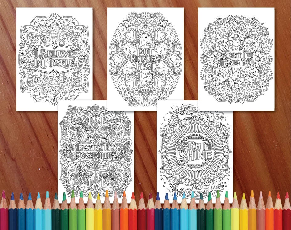 Inspirational Quotes and Fantasy Coloring Collection Coloring - Etsy