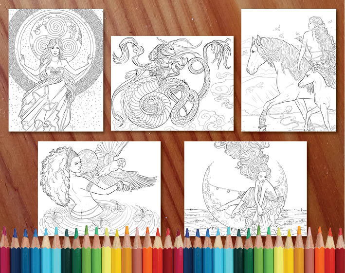 Goddess and Mythology Coloring Collection Coloring Page/digi - Etsy