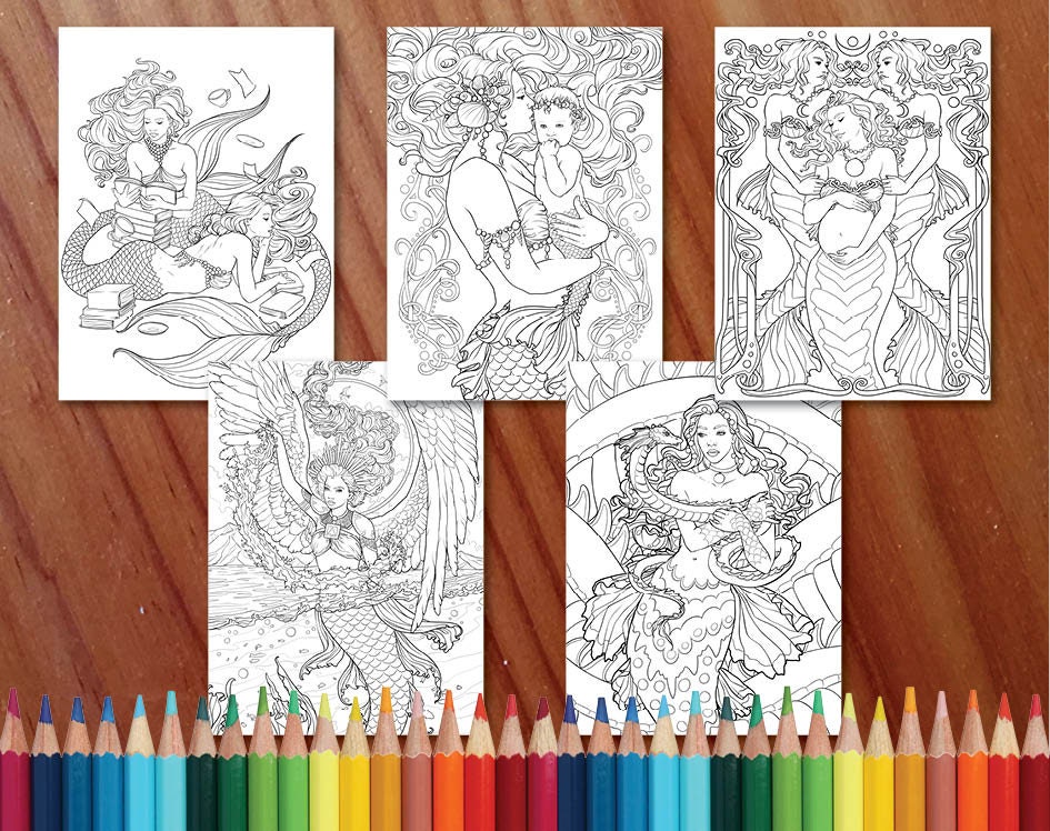 Mermaid Magic Fantasy Art Coloring Collection Coloring - Etsy