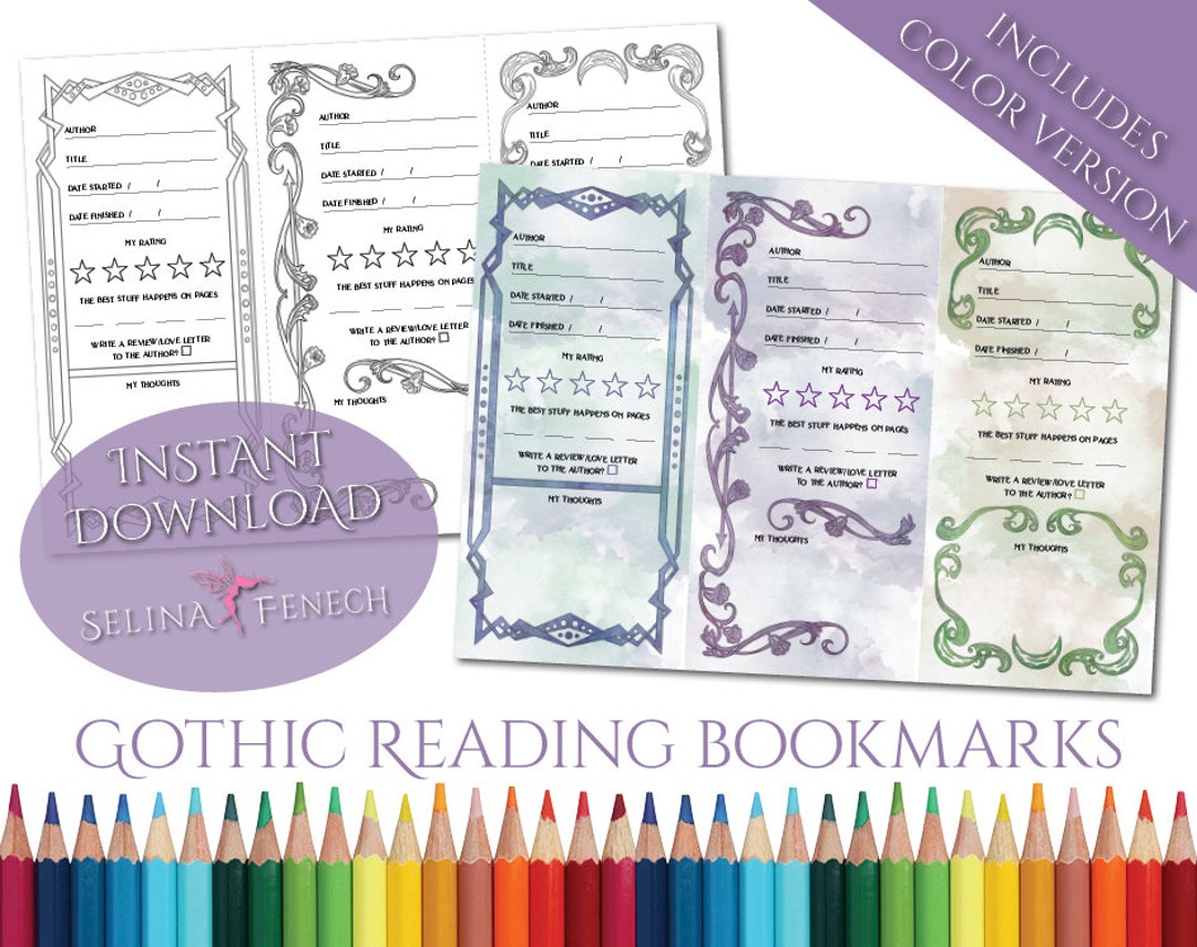 Reading Bookmark Gothic Themed Coloring Page/digi Stamp Fantasy ...