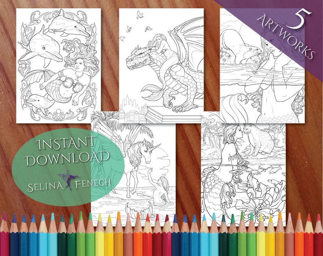 Mermaid Magic Mermaids and Animals Coloring Page/digi Stamp Fantasy ...