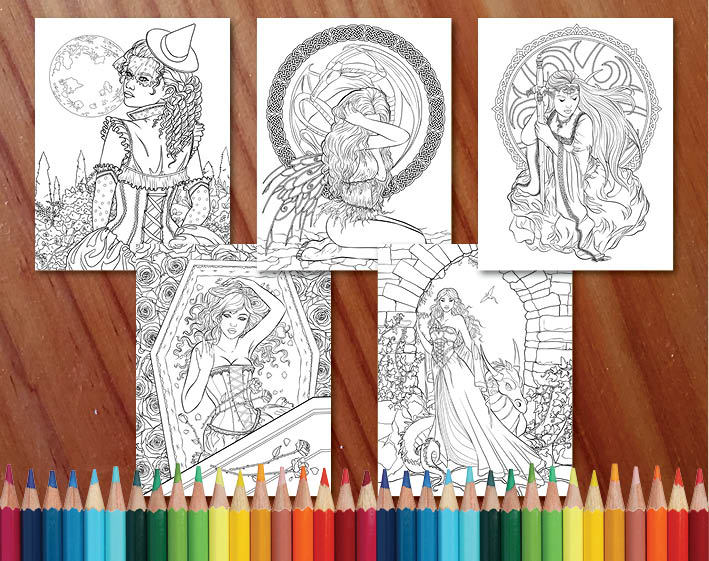 Gothic Dark Fantasy Coloring Collection Coloring Page/digi - Etsy Australia