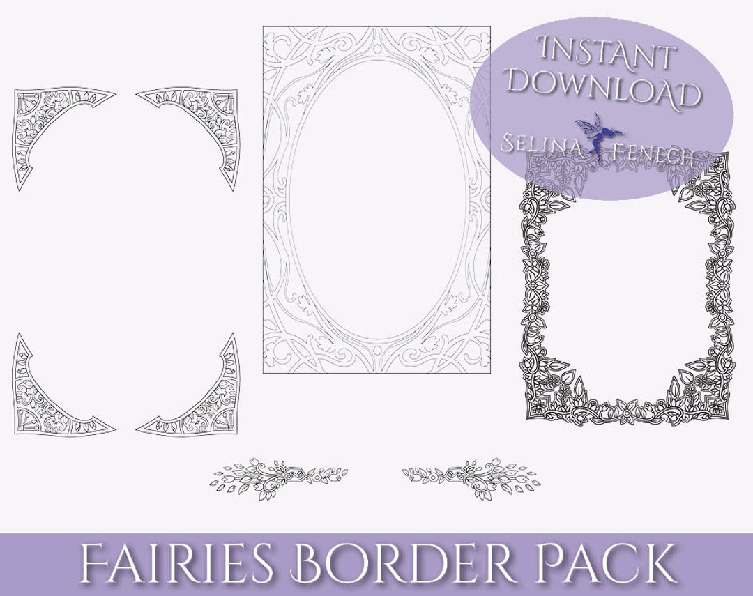 Fairy Floral Border Pack - Digital Scrapbooking Frames Coloring Writing ...