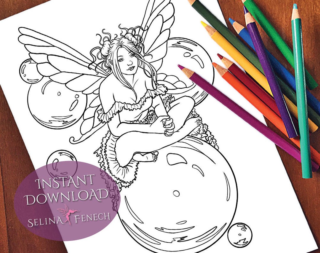Bubbles Fairy Art Coloring Page/digi Stamp Fantasy Printable Download ...