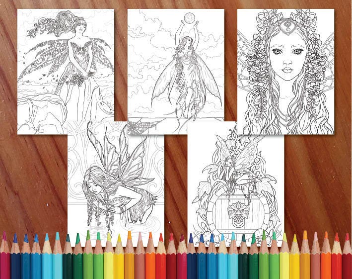 Fairy Magic Whimsical Fantasy Coloring Collection Coloring | Etsy