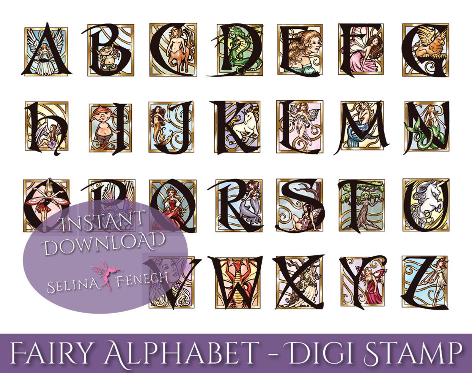 Digi Stamp Fairy Fantasy Alphabet Printable Coloring Art | Etsy